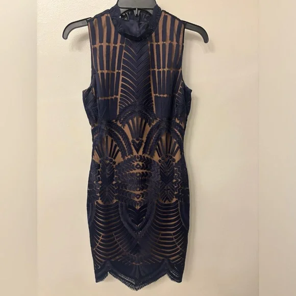 Bardot | Dresses | Bardot Navy Blue And Nude Underlined Lace Dress ...